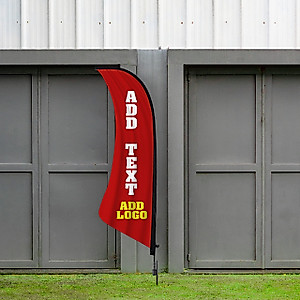 BannerBuzz Custom Shark Fin Flags with Hardware includes Aluminum Flag Pole & Ground Spike Base or Cross Base, Flutter Flag for Promotional Display Advertising, Indoor-Outdoor, Trade Shows (3.67 x 14.67 , Double Sided with Spike Base)