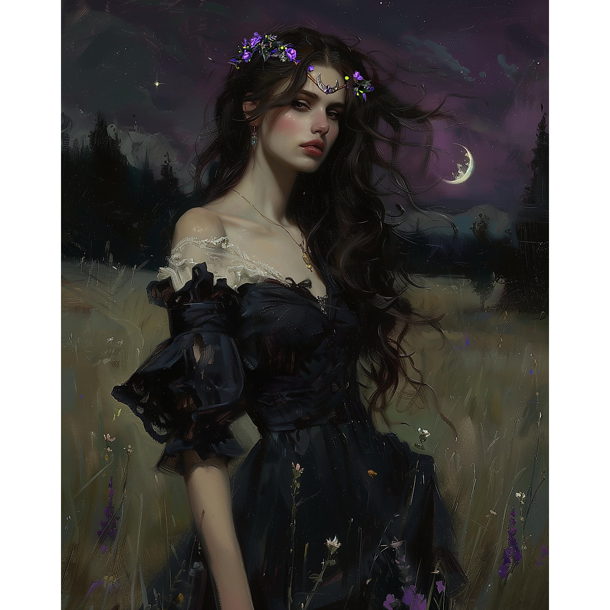 MOSTORY Purple Moon Flower Crown - Handmade Floral Fairy Headpiece Woodland Elven Circlet Forest Wreath for Women Girls Wedding Renaissance Party Cosplay Photo Shoot