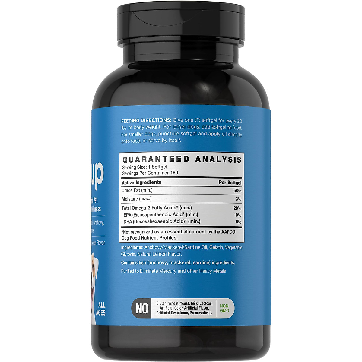 Horbäach Omega 3 Fish Oil for Dogs | 180 Softgels | Mega Pup for Optimal Pet Health & Wellness | Lemon Flavor | Non-GMO, Gluten Free Supplement | by River & RULA