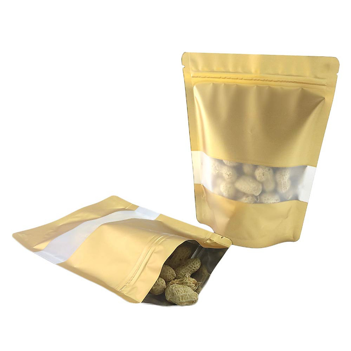 Metallic Colored with Clear Window Metallic Foil Stand-Up Resealable Food Storage Pouch (13oz, Matte Gold)