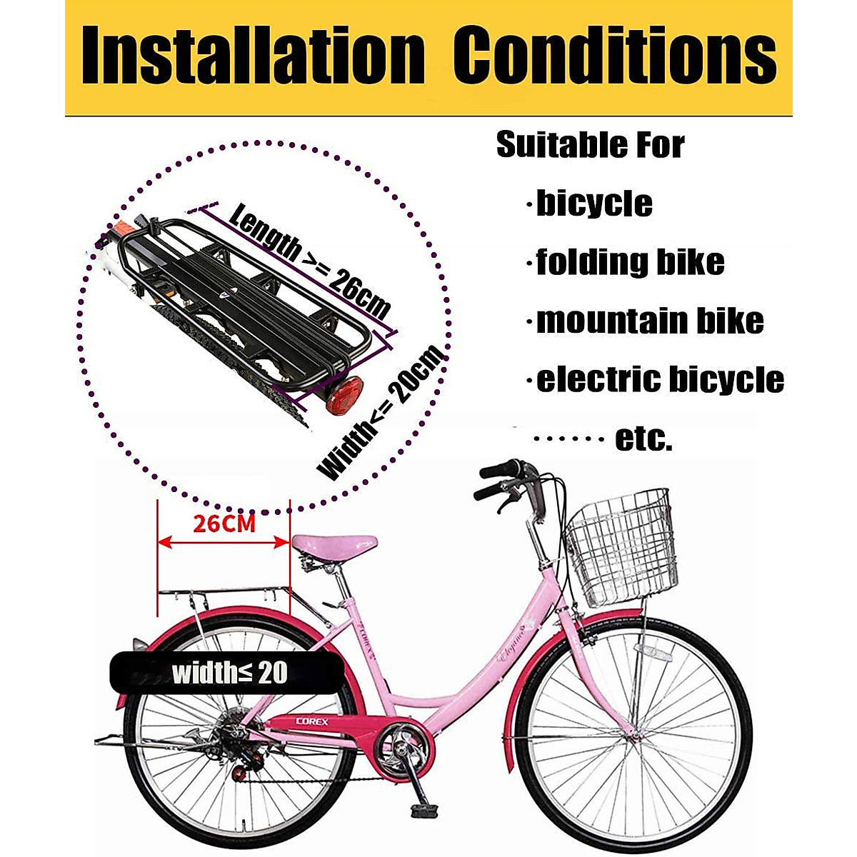 Wing Back Mount Child Seat for Adult Bike, Rear Child Carrier Bicycle Seat, with Cushion & Backrest Foot Pedals/Armrest and Detachable Fence, for 2-6 Year Old Child Seat, Hold Up to 50KG HJHY