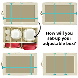 HappiBox Food Storage Container Organizer Box – Kitchen Drawer Organizer Compatible with Tupperware, Rubbermaid, Glad Containers and Lids – Adjustable Foldable Cloth Box