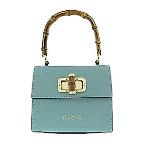 Pierre Cardin Light Blue Leather Small Vintage Structured Satchel Bag for womens