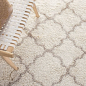 SAFAVIEH Hudson Shag Collection Area Rug - 8' x 10', Ivory & Beige, Moroccan Trellis Design, Non-Shedding & Easy Care, 2-inch Thick Ideal for High Traffic Areas in Living Room, Bedroom (SGH282E)