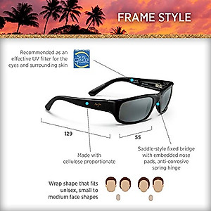 Maui Jim Men's and Women's Stingray Polarized Wrap Sunglasses, Gloss Black/Neutral Grey, Small