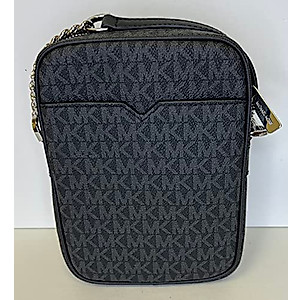 Michael Kors Jet Set Travel Medium Logo Crossbody bundled SM TZ Coinpouch & Purse Hook (Signature MK Black)