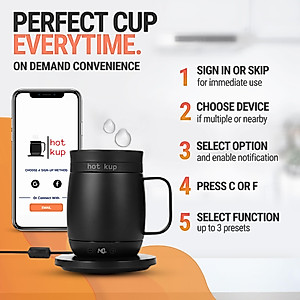 HOT KUP Heated Coffee Mug 14oz Temperature Controlled Smart Cup Black