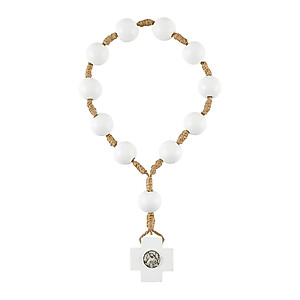 Guardian Angel Door Knob Rosary with Large White Beading, Religious Keepsake Prayer Beads, 12.5 inches