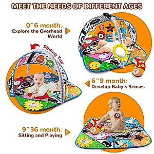 beetoy Baby Play Mat Activity Gym for Floor, Thick Baby Play Gym Activity Center with Baby Mirror, Stuffed Plush Toys, Soft Tummy Time Pillow for Babies Toddlers Infant Sensory Fine Motor Development