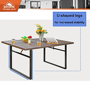 SUNSHINE VALLEY Patio Dining Table 63.8" x 38.2" x28.7" Rectangular Outdoor Dining Table with U-Shaped Legs,Steel Frame with 1.57" Umbrella Hole for Garden Backyard Lawn Yard Furniture.