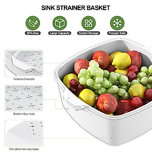 MSHOMELY 6PCS Colander Bowl Kitchen Strainer for Fruit and Vegetable Wash, Food Strainers for Kitchen Plastic Fruit Wash Colander, Strainer and Bowl Set, White-Clear