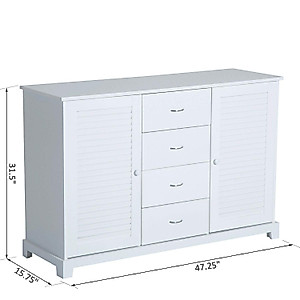 White Free Standing Storage Cabinet 2 Doors 4 Drawers Ample Storage Display Space Ideal for Bathroom Living Area Use Perfect for Storing Shampoo Towels Other Bathroom Accessories Or Daily Items