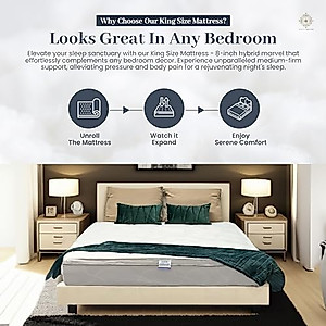 King Size Mattress - 8 Inch Cool Comfort Foam & Spring Hybrid Mattress with Breathable Organic Cotton Cover - Quilted Soft Tight Top - Rolled in a Box - Oliver & Smith