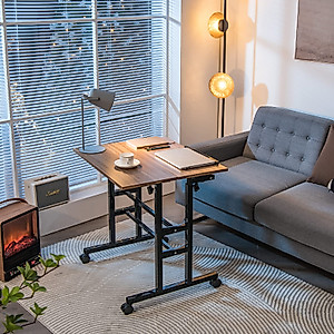 Tangkula Mobile Standing Desk Stand Up Desk, Height Adjustable Home Office Desk with Standing & Seating 2 Modes, Tilting Tabletop & Flexible Wheels, Rolling Laptop Cart Sit Stand Desk (Walnut)