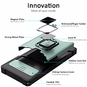 Nvollnoe Google Pixel 6 Pro Case with Sliding Camera Cover, Magnetic Kickstand, Heavy Duty Protective Case for Pixel 6 Pro - 6.7 inch (Green)