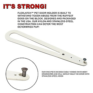 FlexLatch Cat Door Holder Latch - Bright White Cat Door Alternative Installs Fast Flex Latch Strap Let's Cats in and Keeps Dogs Out of Litter & Food. Safe Baby Proof One Piece No Measuring Extra Easy