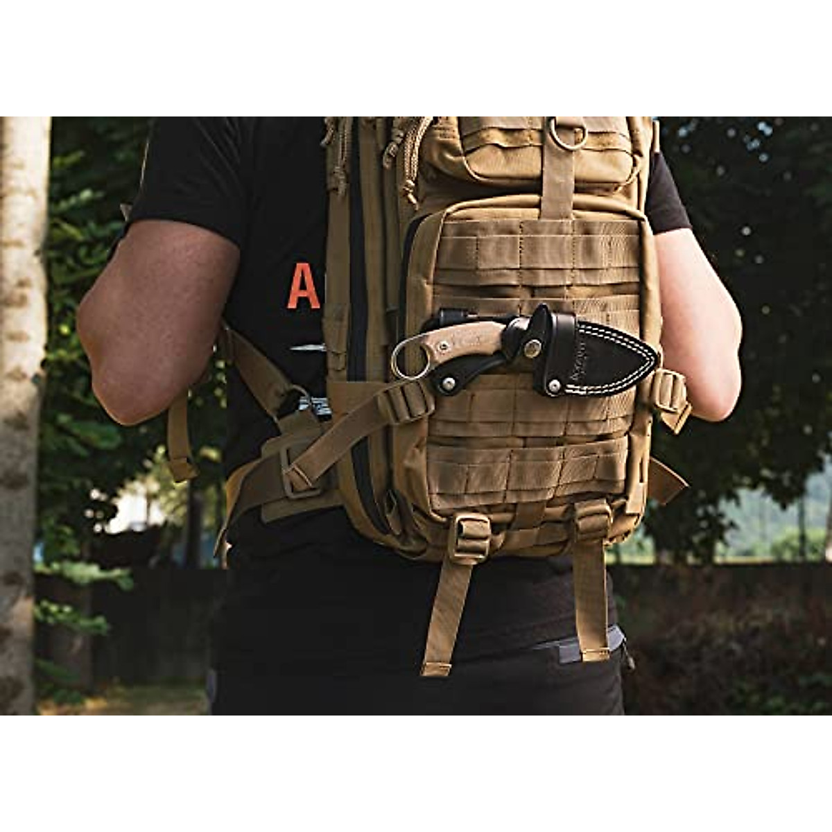 LionSTEEL H2 Karambit Style Fixed Blade EDC Hunting Hiking and Outdoor Knife, G10 and Micarta Handles, M390 Super Steel, Leather Sheath Included, Natural Micarta