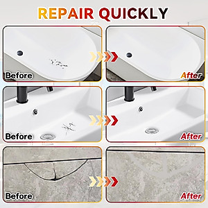 Porcelain Repair Kit, Fiberglass Tub and Tile Repair Kit Quick Repair Bathtub, Ceramic, Toilet, Tray, Resin, Marble Shower Sink, Acrylic Quartz, Super Adhesion to Fix Cracks Chips and Dents (White)