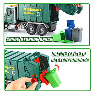 ANJARU 15" Garbage Truck Toy,Dump Friction Powered Waste Management Recycling Trash Truck with Lights &Sounds,3 Trash Can Lifter Gifts Toddler Toys for 3 + (Garbage Truck)