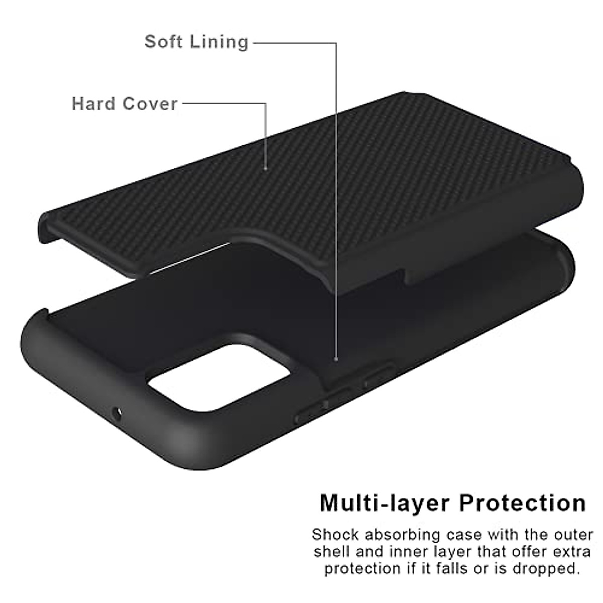 Huness Case for Samsung Galaxy A02S Case + Tempered Glass Screen Protector Durable Armor and Resilient Shock Absorption Defender Case (Black)