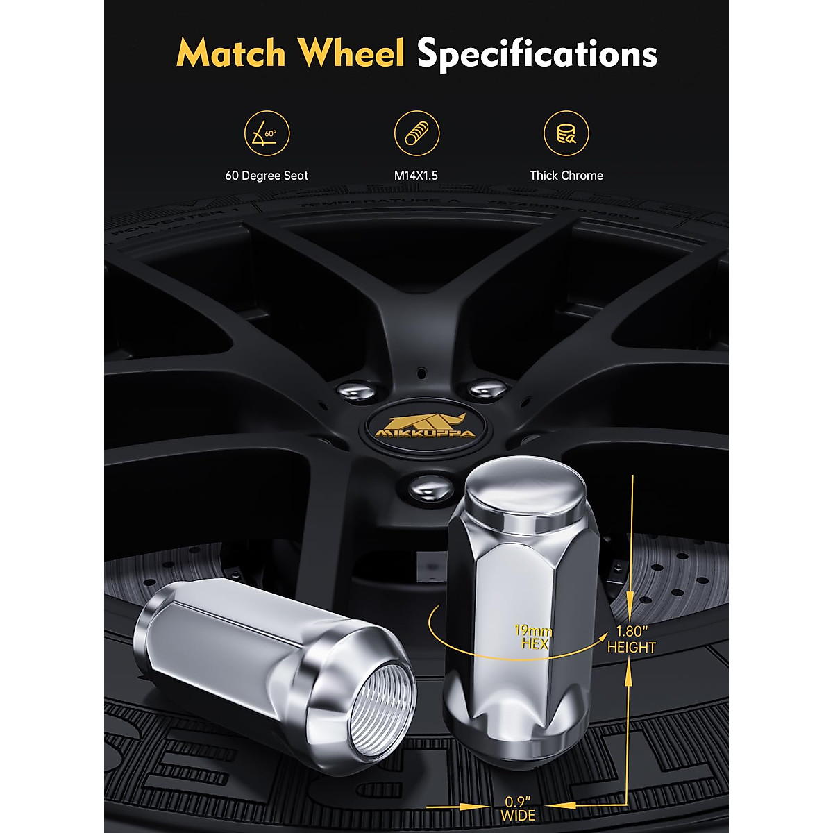 MIKKUPPA M14x1.5 Lug Nuts, Replacement for Silverado, Ford, GMC Aftermarket Wheel - 24pcs Chrome Closed End Bulge Acorn Lug Nuts