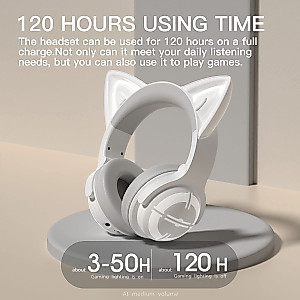 iKF Show Cat Headset Wireless Bluetooth Headphone Game Cute Girl Gaming Custom Light Anime with Microphone Wired Headphone Compatible with Computer Tablet PC iPad Smartphone Pink