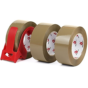 BOMEI PACK 3 Pack Heavy Duty Brown Packing Tape with Dispenser, 2.6 mil, 1.88 inch x 110 Yards, Brown Tape Refills for Industrial Shipping Box Packaging Tape for Moving, Office, & Storage