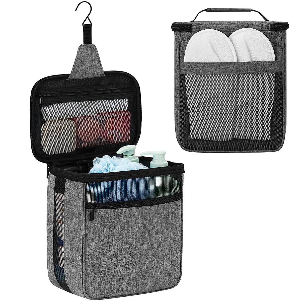 KUSOOFA Shower Caddy Portable Mesh Shower Bag Men Women College Dorm Room Essentials for Guys Girls,Hanging Shower Organizer for Bathroom,Camping,Gray