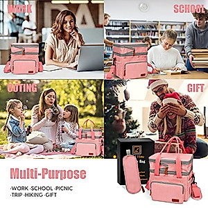 Insulated Lunch Bag for Women Men, Expandable Dual Compartment Lunch Bag with Utensil Pouch, Adult Large Lunch Box for Work, Leakproof Lunch Cooler Bag with Shoulder Strap for Picnic Beach