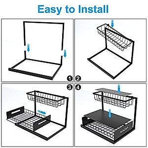 PUPOUSE Under Sink Organizer, Pull Out Cabinet Organizer 2 Tier Slide Out Sink Shelf Cabinet Storage Shelves, Under Sink Organizers and Storage Black Under Sink Storage for Bathroom Kitchen