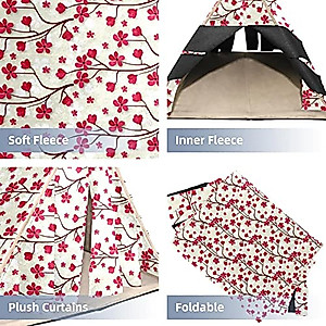 Y-DSIWX Guinea Pig House Bed, Rabbit Large Hideout, Small Animals Nest Hamster Cage Habitats Beautiful Cherry Blossom Pattern Pink