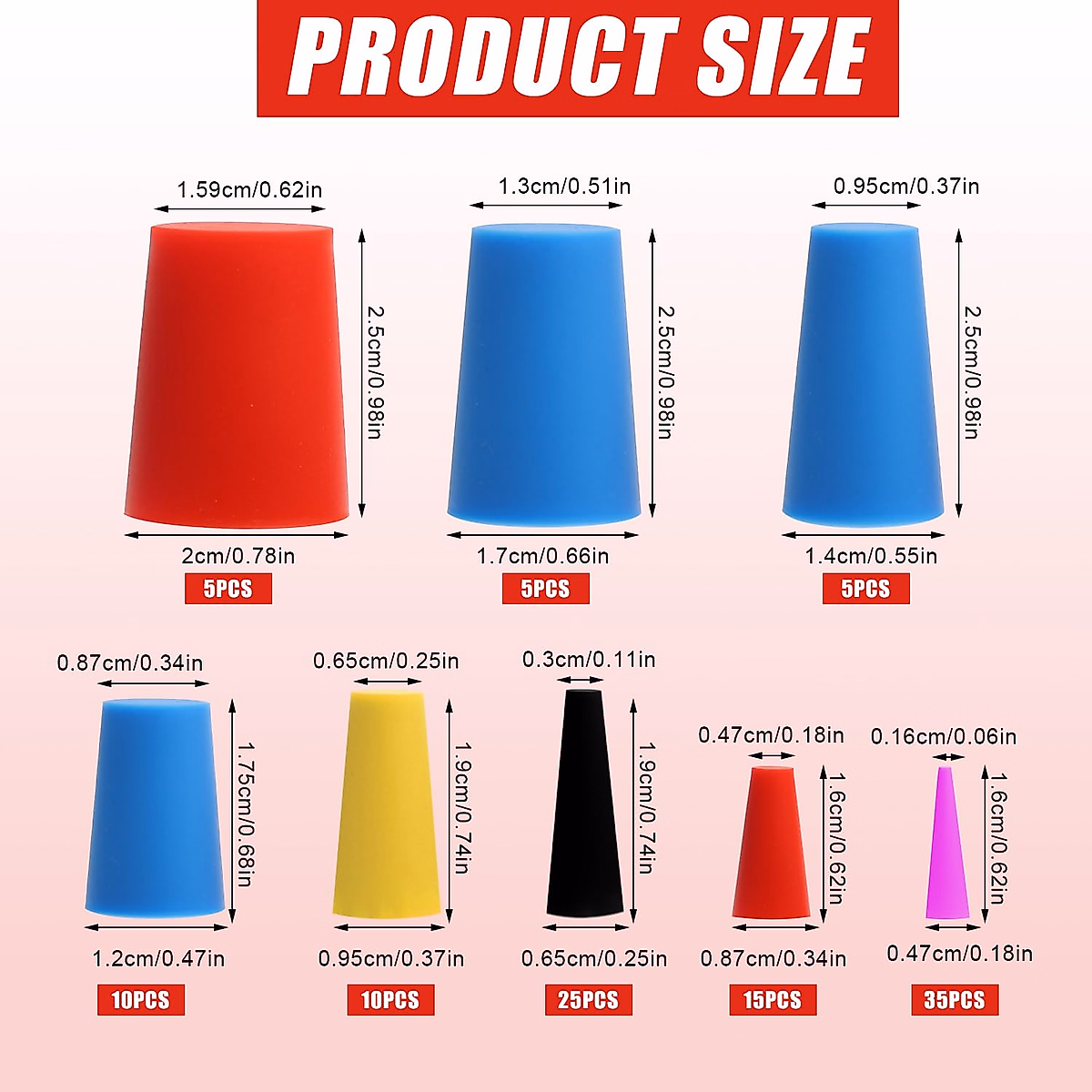 110pcs Silicone Tapered Plugs, 8 Sizes 1/16-5/8in High-Temperature Resistant Stoppers Tapered Plug Rubber Cork for Hole Spraying Coatings Paint Protection