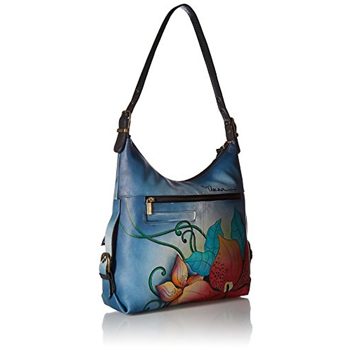 Anna by Anuschka Hand Painted Leather Women's Shoulder HOBO, Midnight Floral