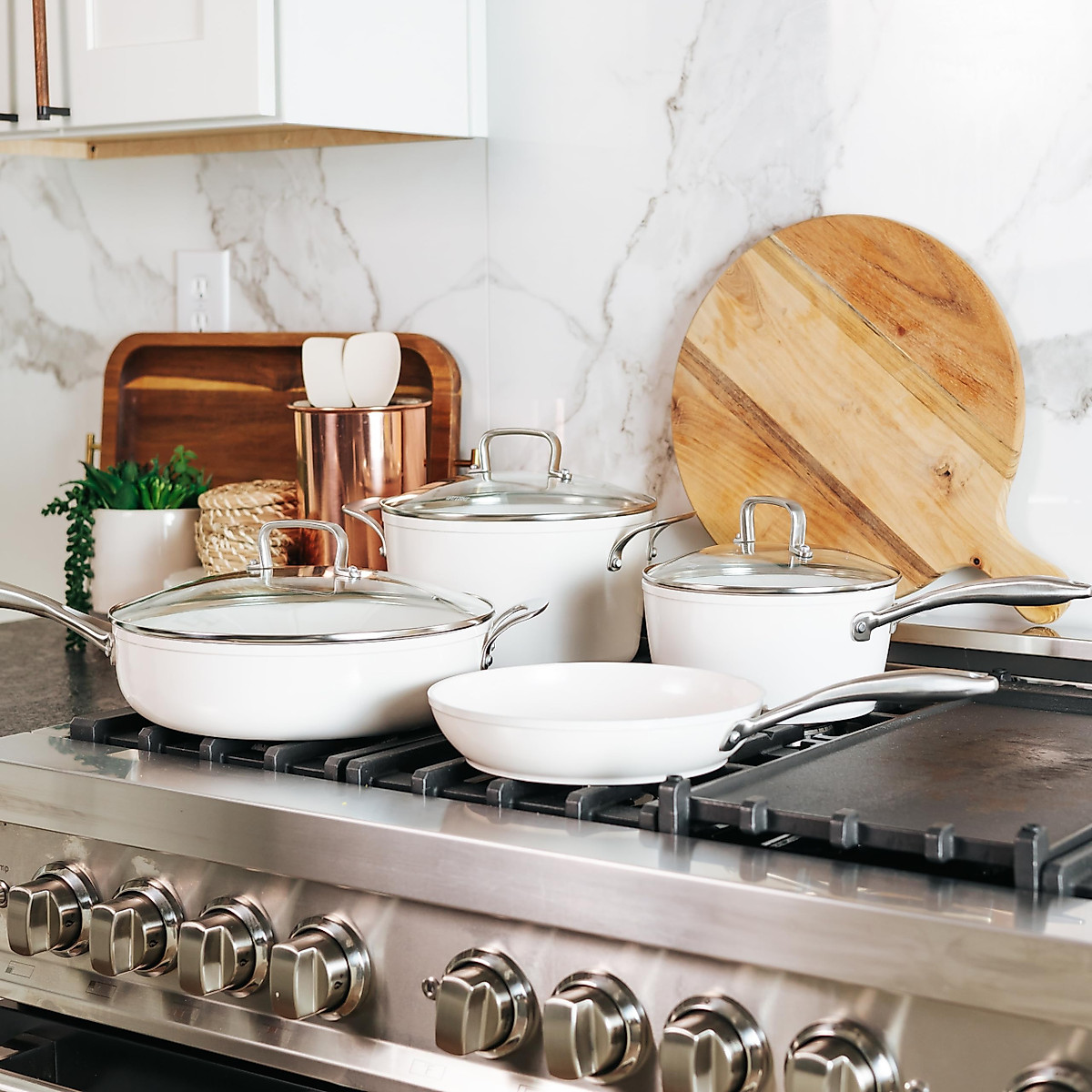 Yatoshi Nonstick Ceramic Cookware Set (7 Piece) - Non Toxic, PTFE & PFOA Free - Oven Safe & Compatible with All Stovetops (Gas, Electric & Induction)