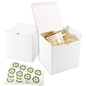 Frantis White Gift Boxes 20 Pack 5x5x5 inch Small Gift Boxes with Lids for Party Gift Boxes, Ornament Boxes, Christmas Gift Boxes, Wedding Boxes Easy to Assemble Gift Box with 24 Thank You Stickers