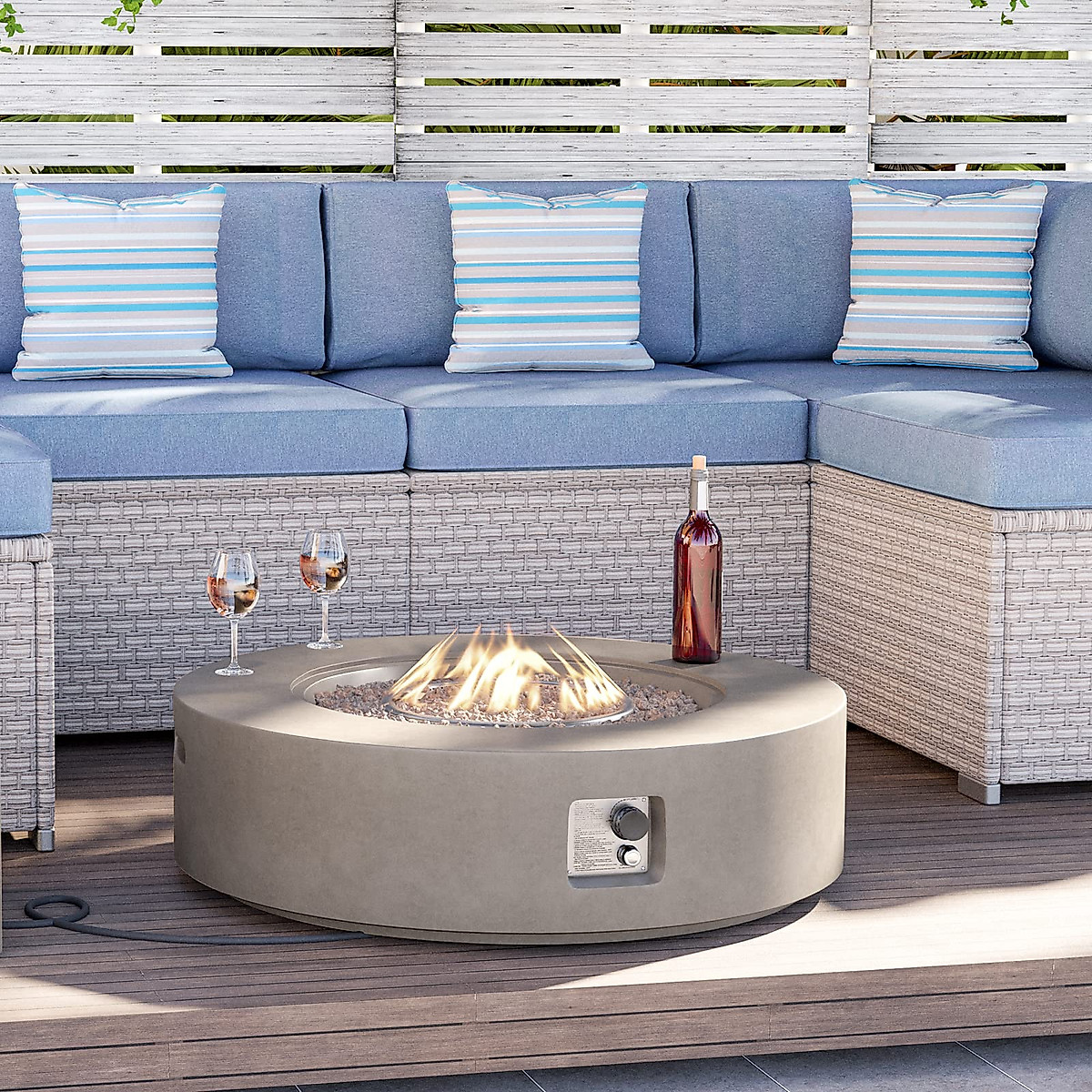 HOMPUS Outdoor Round Propane Fire Pit Table, 41''x12'' Fire Table, 50000 BTU Fire Pit w Free Waterproof Cover & Fire Stone for Patio, Garden, Grey