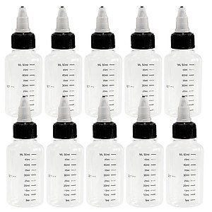 NANSHINE Graduated Bottles 10PCS 60ml(2oz) PET Plastic Pointed Bottles with Twist Top Cap Plastic Graduated PET Dropper Water Liquid Bottles