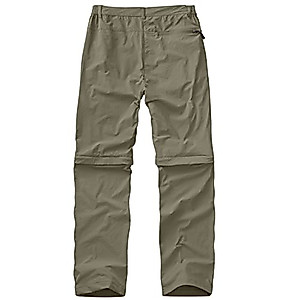 Mens Hiking Stretch Pants Convertible Quick Dry Lightweight Zip Off Outdoor Travel Safari Pants (818 Khaki 32)