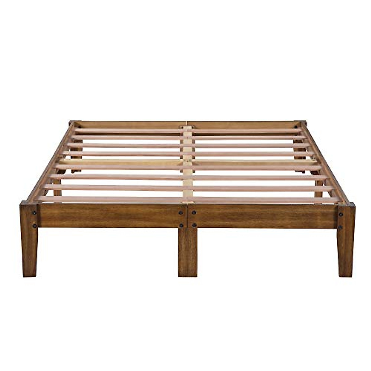 PrimaSleep 14 Inch Solid Wood Platform Bed Frame/Anti-Slip Support/No Box Spring Needed/Easy to Set, Full, Light Brown
