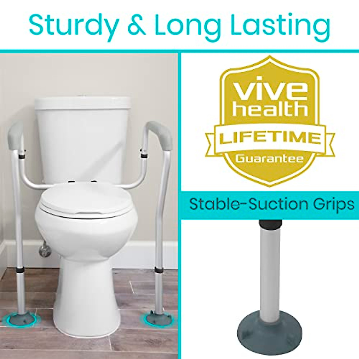 Vive Toilet Rail - Bathroom Safety Frame - Medical Railing Helper for Elderly, Handicap, Disabled, Seniors - Bariatric Assist Handrail Grab Bar - Adjustable Height, Padded Arms Fit Most Toilets