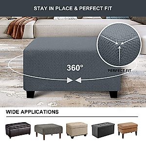 Qishare Ottoman Cover, Footstool Protector Stretch Rectangle Sofa Slipcovers with Elastic Bottom Super Soft Universal Covers, Machine Washable(Large, Gray)