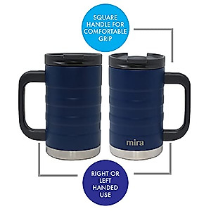 MIRA Vacuum Insulated Coffee Mug with Handle, 14oz Stainless Steel Tea Coffee Travel Mug, Double Wall Reusable thermal Coffee Cup with Lid, Admiral Blue