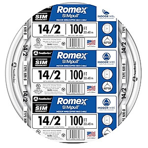 Southwire Romex Brand Simpull Solid Indoor 14/2 W/G NMB Cable 100ft Coil - SW# 28827423