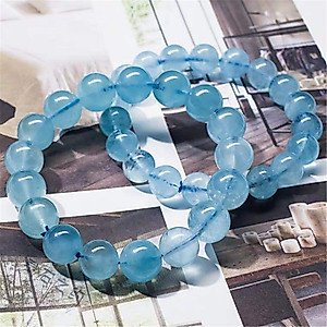 Muko Gemstone Genuine Natural Blue Aquamarine Crystal Stretch Clear Round Beads Women Men Bracelet 7-13mm AAAAA (7)