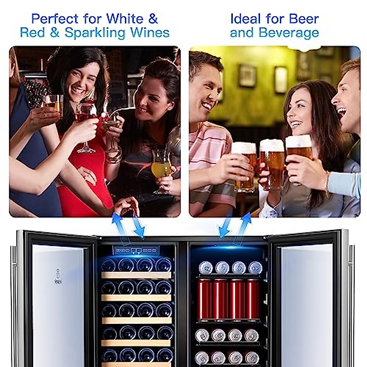 ICEJUNGLE Wine and Beverage Refrigerator-68 Bottle Wine Cooler- Dual Zone, Stainless Steel, Built-In/Freestanding, Adjustable Shelves & Digital Temperature Display, Low-Noise - 30 Inch