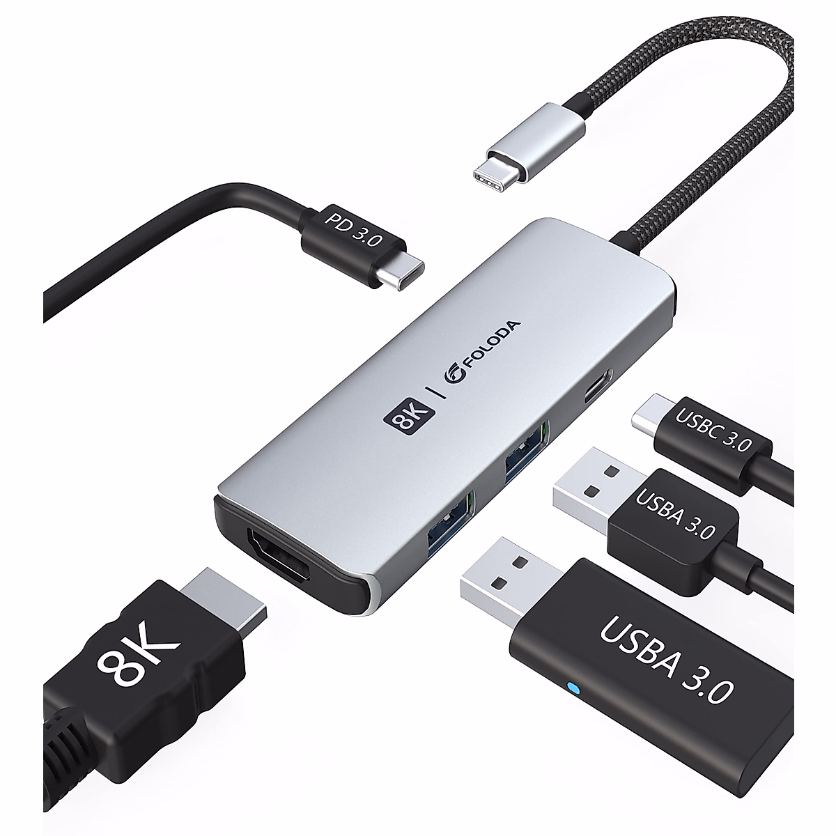 8K USB C HDMI Hub, Steam Deck Dock, USB C Adapter with 8K@30Hz, 4K@120Hz/60Hz/30Hz Ultra HDR Display, PD 100W, USB 3.0 * 2 for Steam Deck, MacBook Pro, Laptop with Thunderbolt4/3, Type C Connector