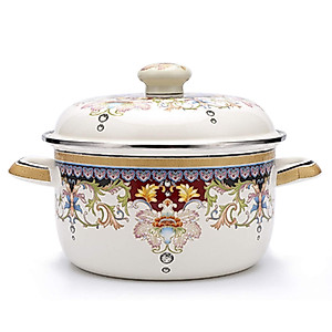 OLYTARU Flower Enamel on Steel Stock Pot/Stockpot with Lid, 3 Quart
