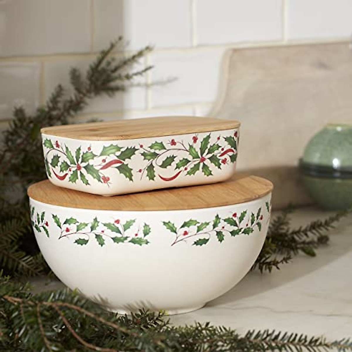 Lenox 893501 Holiday Rectangular Server With Wooden Lid