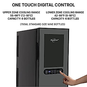 Koolatron Urban Series 12 Bottle Dual Zone Wine Cooler, Black, Thermoelectric Wine Fridge, Freestanding Wine Cellar, Red, White, Sparkling Wine Storage for Small Kitchen, Apartment, Condo, RV