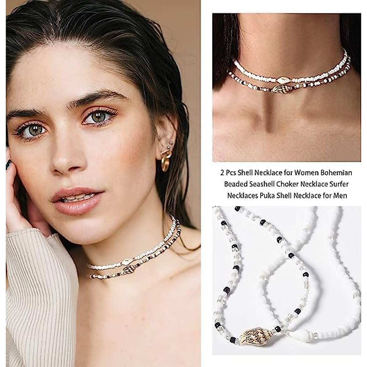 Lameybrt Seashell Surfer Necklaces Beach Handmade Choker Hawaiian Summer Conch Necklace for Women (Shell 1)